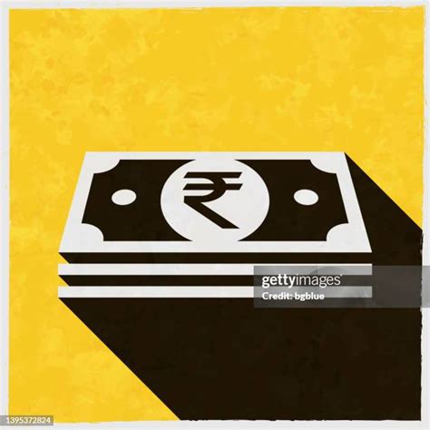 Indian Rupee Banknotes Icon With Long Shadow On Textured Yellow Background High Res Vector
