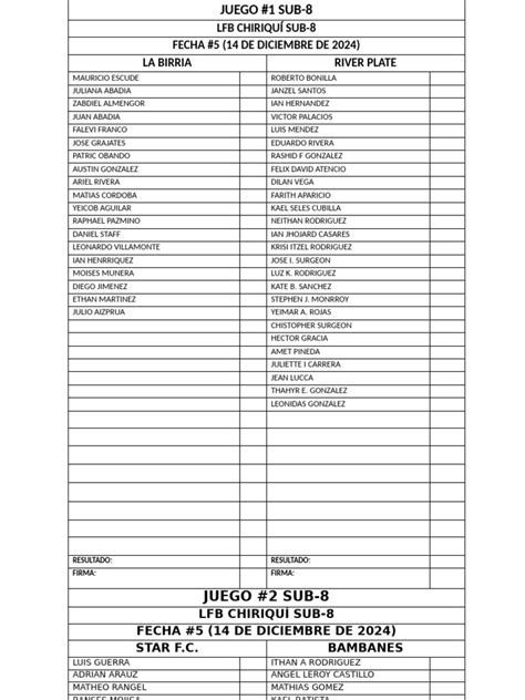Listado Sub 8 Fecha 5 Pdf