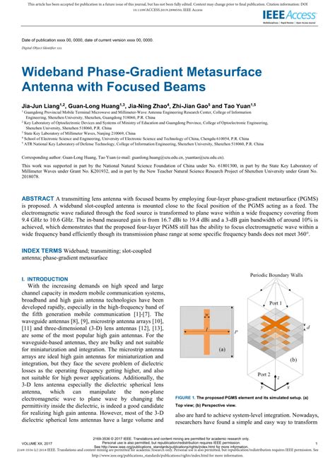 Pdf Wideband Phase Gradient Metasurface Antenna With Focused Beams