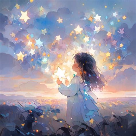 治愈系唯美星空下的小女孩微信头像 不容易撞又非常甜的ai女生头像