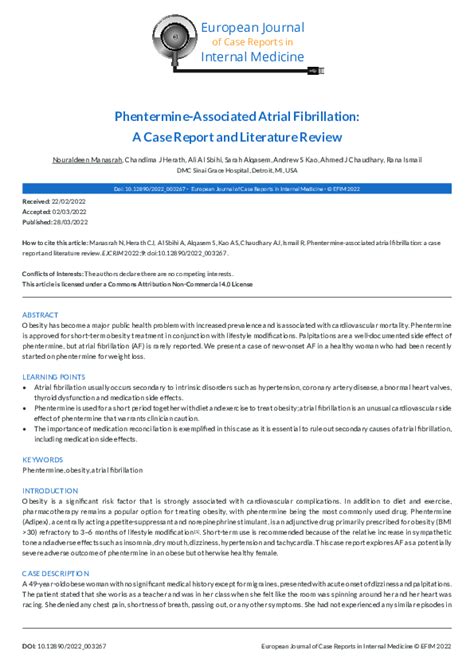 Pdf Phentermine Associated Atrial Fibrillation Case Report And