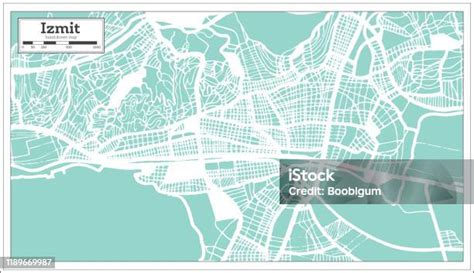 İzmit Türkiye Retro Stil Şehir Haritası Anahat Haritası Stok Vektör Sanatı And Asya‘nin Daha Fazla