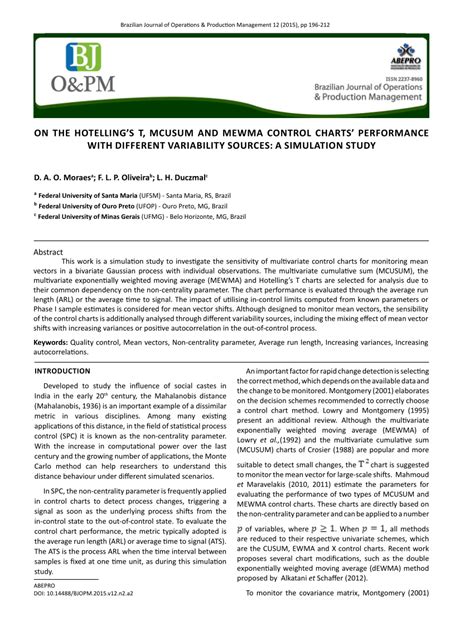 Pdf On The Hotellings T Mcusum And Mewma Control Charts