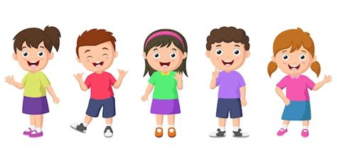 Dibujos Animados De Niños Lindos Con Diferentes Expresiones Vector