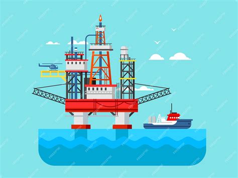 Premium Vector Drilling Rig At Sea