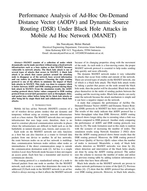 pdf performance analysis of ad hoc on demand distance vector aodv