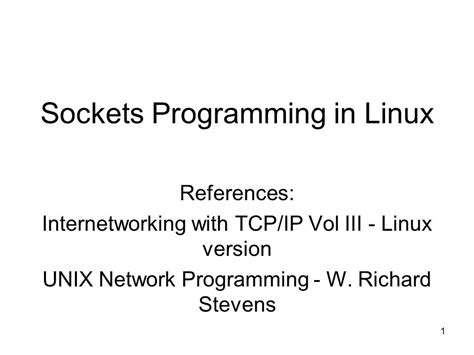 1 Sockets Programming in Linux References: Internetworking with TCP/IP Vol III - Linux version ...