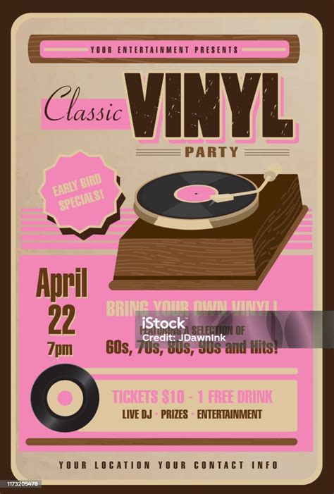 레코드 플레이어와 빈티지 요소와 복고풍 클래식 비닐 음악 파티 초대 포스터 디자인 템플릿 광고에 대한 스톡 벡터 아트 및 기타 이미지 광고 디자인 레코드 아날로그