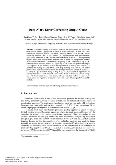 Pdf Deep N Ary Error Correcting Output Codes