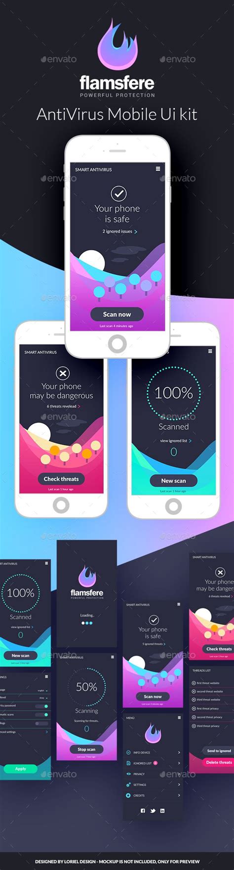Flamsfere Mobile Antivirus App Ui Kit Ui Kit App Ui App User