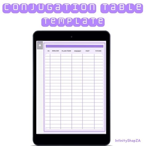 Conjugation Table Study Template Etsy Verb Practice Templates