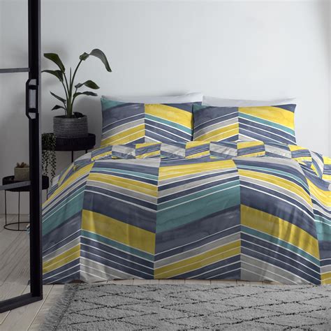 Branton Duvet Cover Set Teal Yellow With Matching Pillowcases