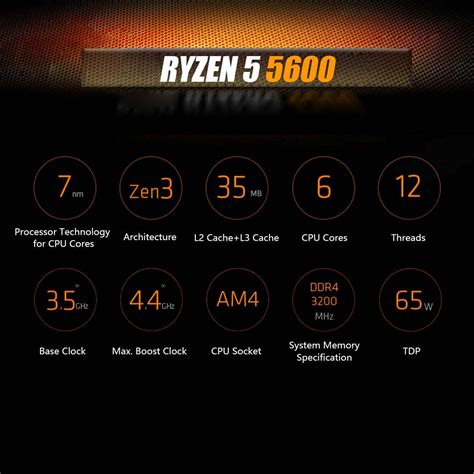 AMD RyzenTM 5 5600 6 Core 12 Thread Gaming Desktop CPU Processor