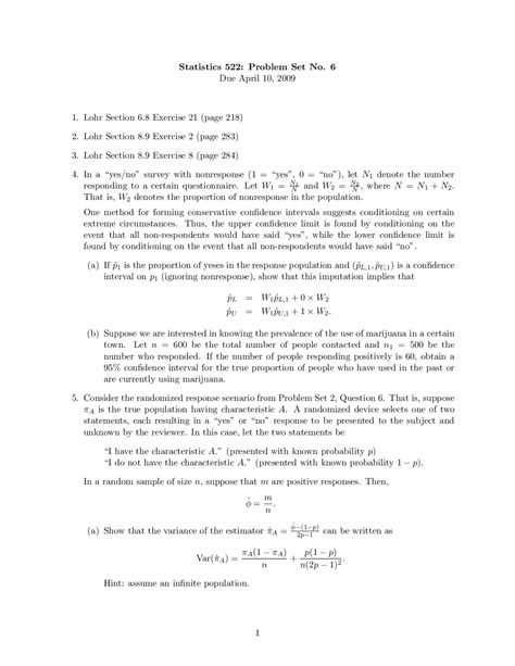 7 Questions On Sampling And Survey Techniques Problem Set 9 Stat