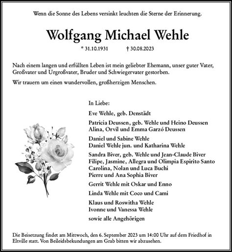 Traueranzeigen Von Wolfgang Michael Wehle Vrm Trauer De