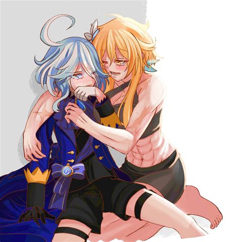 Rule 34 2girls Abs Biceps Black Shirt Blonde Hair Blue Eyes Blue Hair Blue Jacket Blush Breast