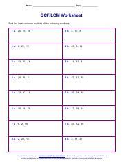 GCF LCM Worksheet Pdf Name Date GCF LCM Worksheet Find The Least