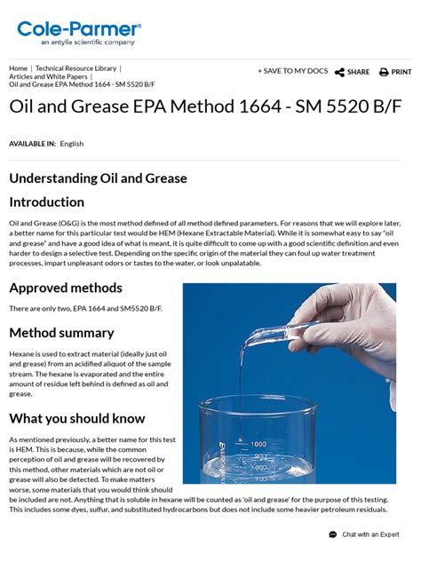 Understanding Oil And Grease Method Epa 1664 Hem From Cole Parmer Pdf