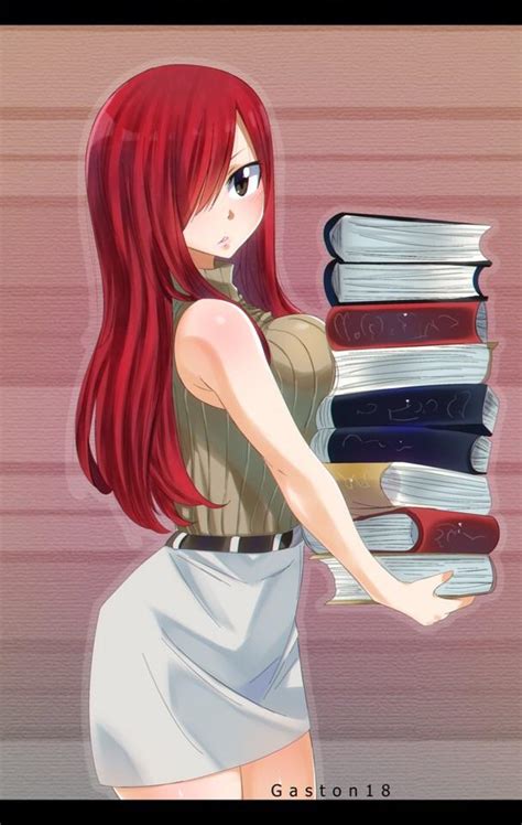 Erza Scarlet With Books Gaston Media R Fairytail