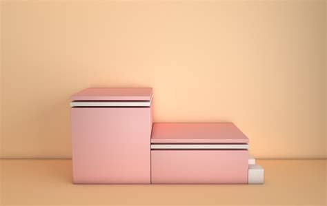 3d 렌더링 된 핑크와 파스텔 베이 지 형상 모양 베이지색 방에 연단 세트 제품 프레 젠 테이 션까지 조롱에 대 한 플랫폼입니다