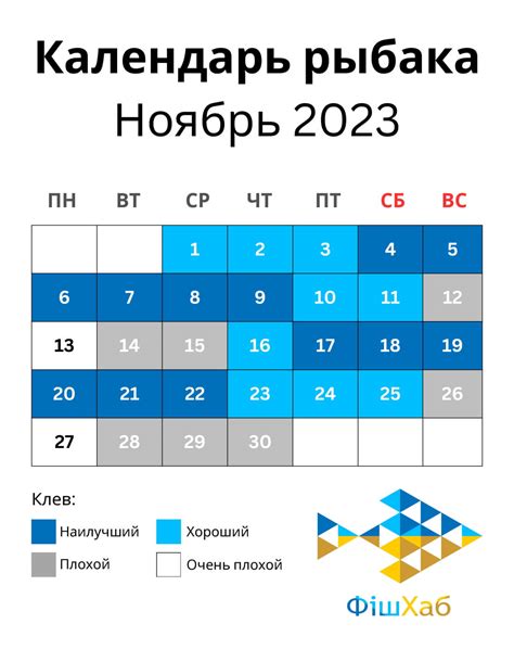 Календарь рыбака на ноябрь 2023 ФішХаб