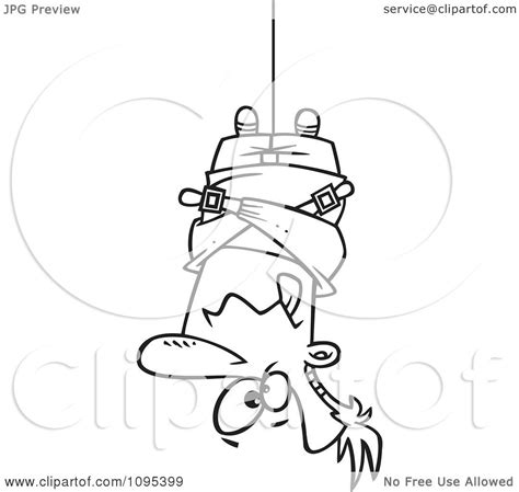 Clipart Black And White Outline Cartoon Man Hung Upside Down In A