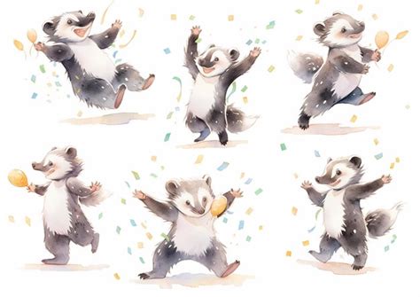 Premium Photo There Are Four Pictures Of A Badger Dancing And Holding