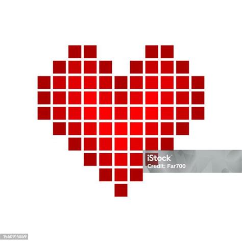 빨간색 그라데이션 픽셀 심장 아이콘입니다 컬러 실루엣 정면도 벡터 간단한 평면 그래픽 그림입니다 흰색 배경에 격리된 개체입니다 격리 8에 대한 스톡 벡터 아트 및 기타