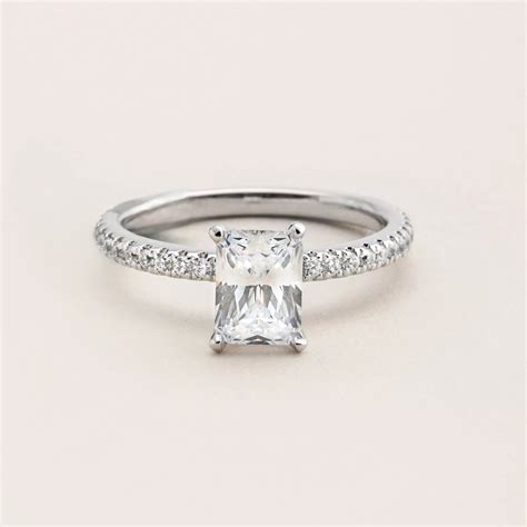 Micropavé Radiant Cut Engagement Ring Proud Diamond