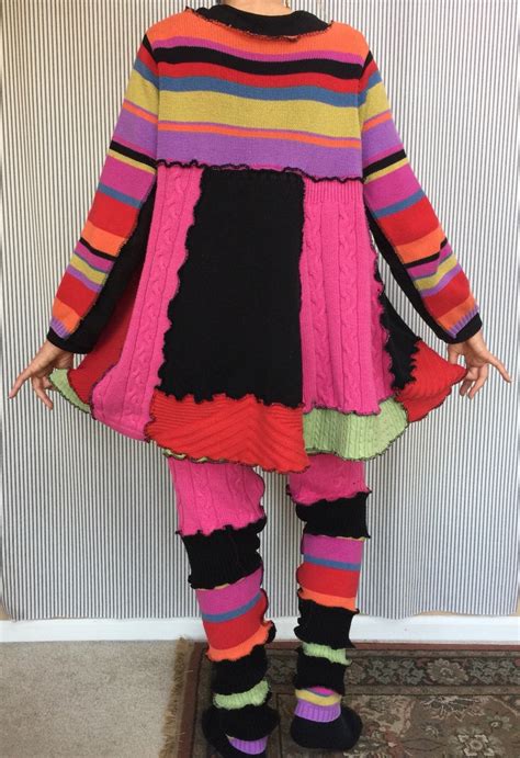Upcycled Colorful Patchwork Sweater Tunic Dress Etsy