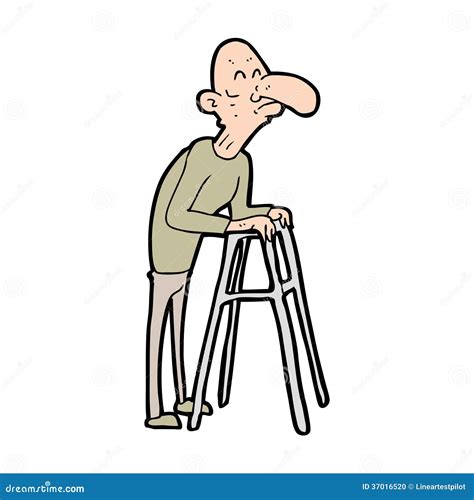 Cartoon Old Man With Walking Frame Stock Vector Illustration Of Clip