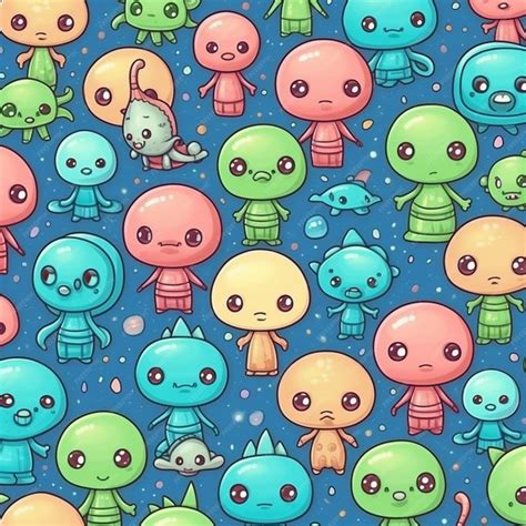 Premium Photo A Close Up Of A Bunch Of Cartoon Characters On A Blue