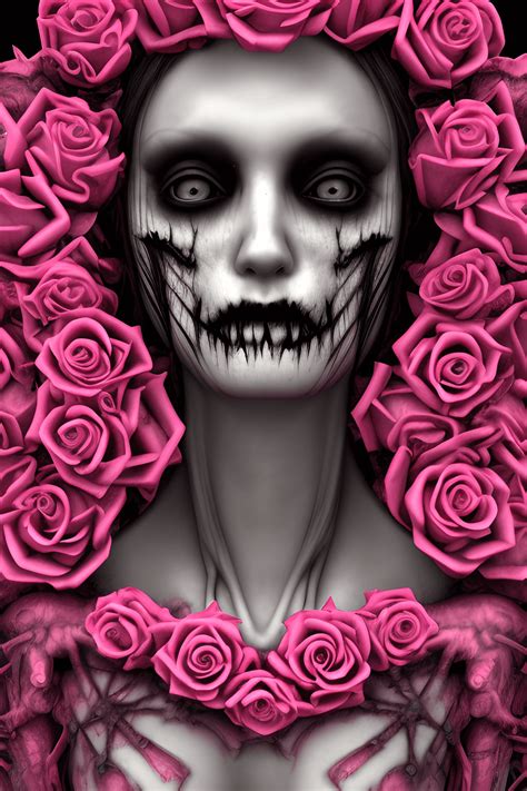 Gothic Girl With Hot Pink Roses · Creative Fabrica