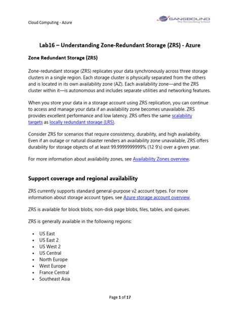 Lab16 Understanding Zone Redundant Storage Zrs Azure Pdf