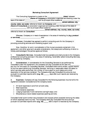 Marketing Consultant Agreement Blank Fillable Template Fill Out