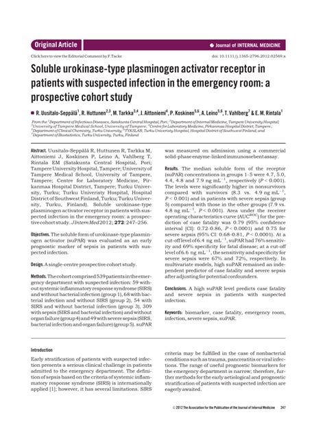 Pdf Soluble Urokinase Type Plasminogen Activator Receptor In Patients