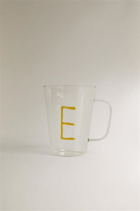 Borosilicate Mug With Initial E Mustard Zara United States