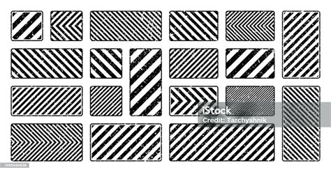 대각선이 있는 다양한 검은색 그런지 경고 표지판 오래된 주의 위험 또는 주의 표지판 건설 현장 표지판 현실적인 통지 간판 경고 배너 도로 방패 벡터 그림 거리에 대한 스톡