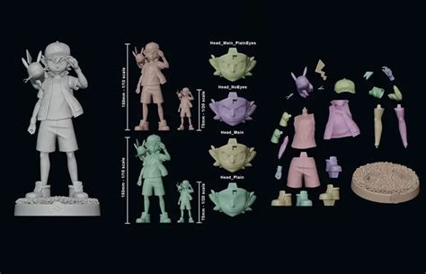 Ash Satoshi Ve Pikachu Pokemon Yolculukları Figürü 3d Baskı Modeli Stl