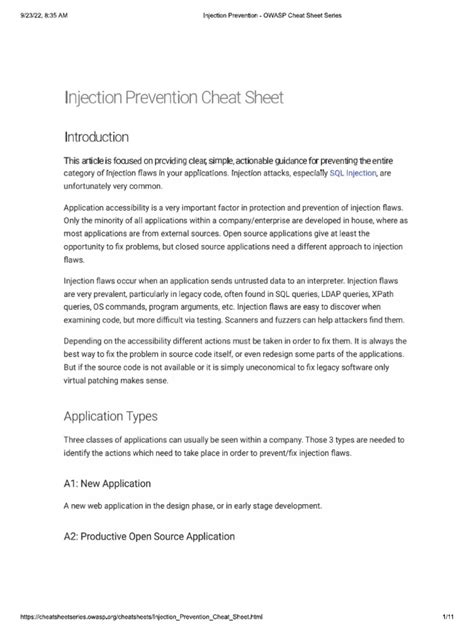 Injection Prevention Cheatsheet Pdf