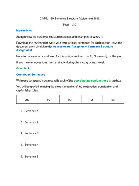 comm160 sentence structure assignment pdf