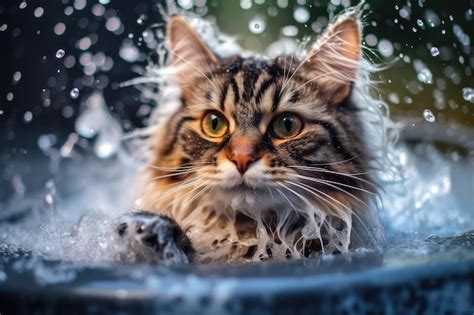Premium Ai Image The Cat Is Bathing In The Bathroom Generative Ai