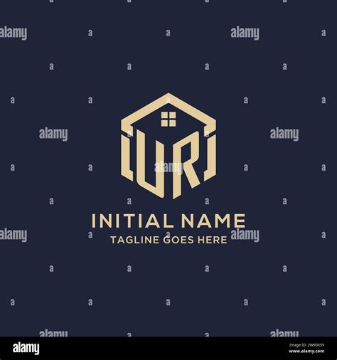 Initials Ur Logo With Abstract Home Roof Hexagon Shape Simple And