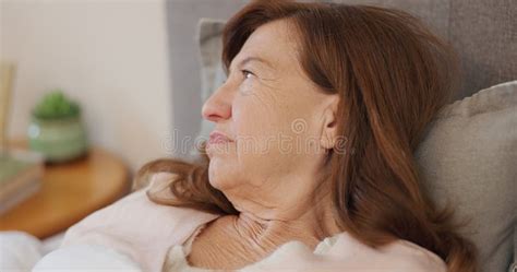Bed Elderly Woman And Sad With Thinking In Home For Nostalgia Mental