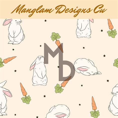 Easter Hand Drawn Bunny Seamless Repeat Pattern Spring Carrot Egg