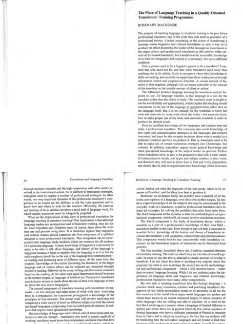 Mackenzie The Place Of Language Teaching Pdf