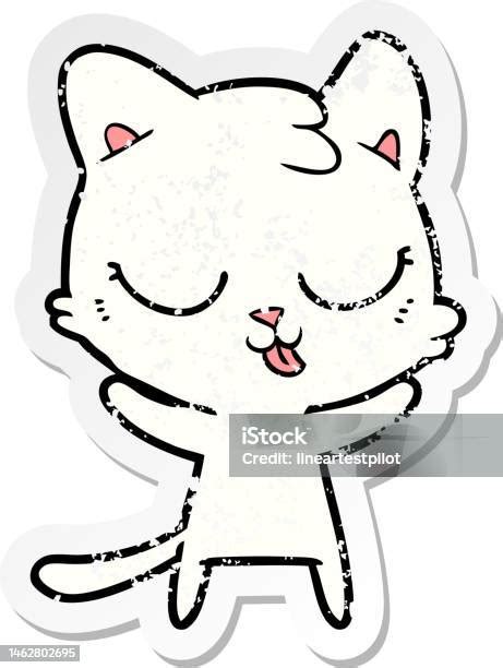 귀여운 만화 고양이의 고민 스티커 고양이 새끼에 대한 스톡 벡터 아트 및 기타 이미지 고양이 새끼 그런지 이미지 기법