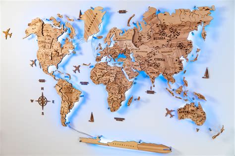 Large Wall Decor Led Wood World Map World Map Wall Art Home Decor 3d