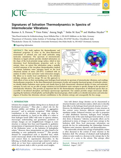Pdf Signatures Of Solvation Thermodynamics In Spectra Of Intermolecular Vibrations