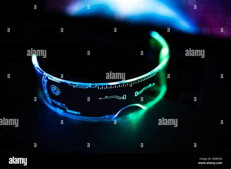 Neon Glasses Futuristic Blue And Green Glowing Devices For Online